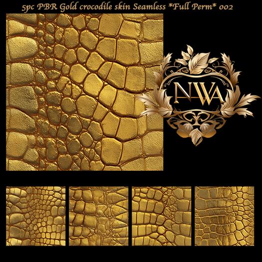 Second Life Marketplace - 5pc PBR Gold crocodile skin texture seamless ...